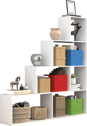 VCM Holz Stand Treppenregal Stufenregal Standregal Raumteiler B&uuml;cherregal Dubila L