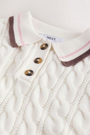 Next Polokragenpullover Gestricktes Polo-Kurzarmoberteil mit Zopfmuster (1-tlg)