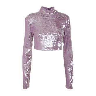 Rotate Sequin Turtleneck Cropped Top - - Tops - Damen - Rosa - XS