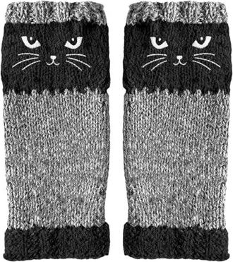 Generic Gants tricot&eacute;s avec broderie chat - Mitaines &eacute;l&eacute;gantes avec broderie chat | Th&egrave;me chaton r&eacute;tro, gants chauds et d&eacute;contract&eacute;s pour femmes, mitaines dhi