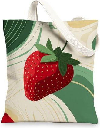 Generic Sacs fourre-tout en toile motif fraise, sacs dépicerie réutilisables, respectueux de lenvironnement, légers et lavables avec bandoulière, Rouge, 13x15