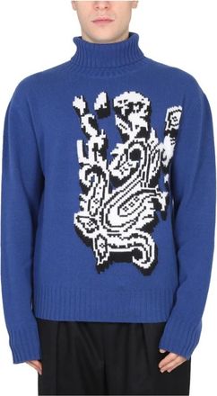 Etro Femme, Pulls, Bleu, Taille: 40 FR Pull Jacquard Incrust&eacute; &agrave; Col Roul&eacute;