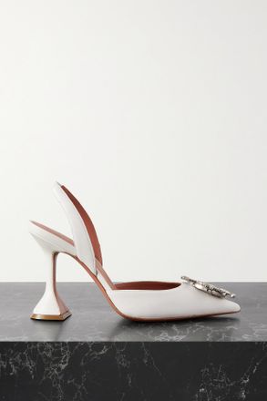 Amina Muaddi Escarpins À Brides Arrière En Cuir À Cristaux Swarovski Begum - Blanc