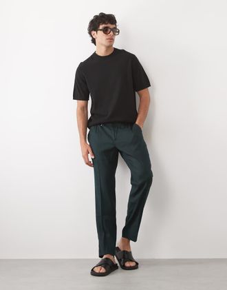 Mango Short d&eacute;contract&eacute; en lin m&eacute;lang&eacute; - Vert fonc&eacute;