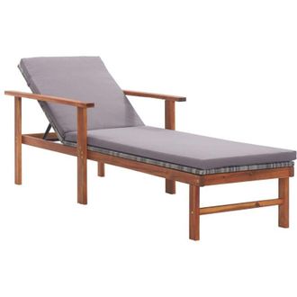 vidaXL Vidaxl - Chaise longue et coussin R&eacute;sine tress&eacute;e et bois dacacia Gris