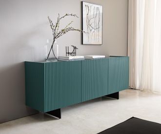 DELIFE Sideboard Kelani 180 cm Petrol 3 T&uuml;ren Fu&szlig; schwebend Metall Schwarz, Sideboards