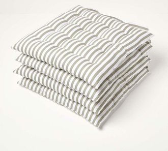 Homescapes Lot de 4 Galettes de chaise capitonn&eacute;e Rayures grises 40 x 40 cm