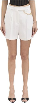 Elisabetta Franchi Femme, Shorts, Blanc, Taille: 38 FR Gabardine Shorts with Jewel Logo