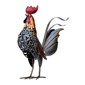 P Prettyia Coq en Plastique - Maison de Ferme - Statue de Coq - Rouge et Jaune - Ext&eacute;rieur - Montage sur Table