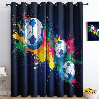 Generic Bedruckte Verdunkelungsvorhänge mit Ösen Sportfußball, Sport Graffiti Fußball Blickdicht Thermo Isoliert Vorhänge, Privatsphäre Schützende Gardinen fü
