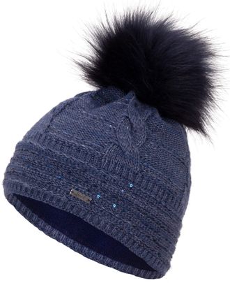 Faera Winterm&uuml;tze M&uuml;tze Damen Pailletten warm gef&uuml;ttert Bommelm&uuml;tze Fleecefutter Winter M&auml;dchen Weihnachten Strickm&uuml;tze Beanie, Farbe:Jeansblau