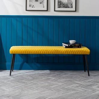 Julian Bowen Luxe Low Bench, Senfgelb, H&ouml;he: 47, Breite: 140, Tiefe: 37cm