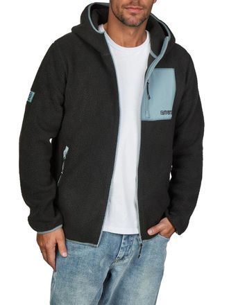 Riverso Fleecejacke Herren mit Kapuze Regular Fit RIVLennox Teddyfleece Kapuzenjacke Winterjacke Übergangsjacke Stehkragen, Größe:XXL, Farbe:Black-Turbid Blue