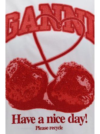 Ganni Cherry-Print Graphic T-Shirt - White