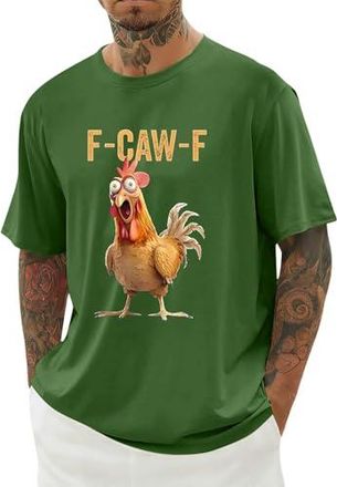 Generic F-Caw-F Funny Chicken T-shirt pour homme vintage coq sarcastique humour t-shirt Halloween surdimensionn&eacute; col rond hauts amples d&eacute;contract&eacute;s &agrave; manches 