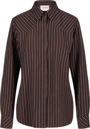 Iceberg Femme, Blouses et Chemises, Brun, Taille: 38 FR Comfort Fit Pinstripe Viscose Shirt