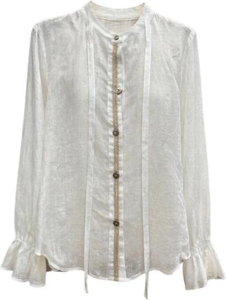 Maliparmi Maliparmi, Femme, Blouses et Chemises, Blanc, Taille: 42 FR Camicia in lino profilo e manica elastico al polso