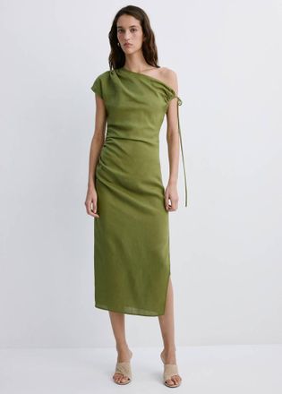 Mango Robe asym&eacute;trique fronc&eacute;e lat&eacute;rale vert - Femme - XS - MANGO