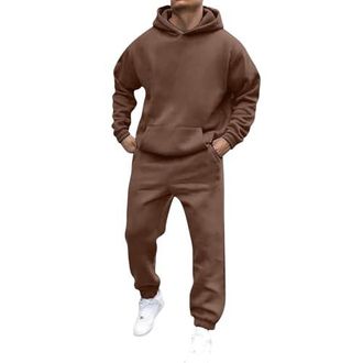 Generic Ensemble de jogging pour homme avec sweat &agrave; capuche et pantalon - Ensemble de surv&ecirc;tement d&eacute;contract&eacute; en molleton chaud avec cordon de serrage et poch