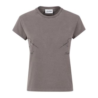 Jean Paul Gaultier Stretch Cotton Baby Tee mit Stickerei - - Tops - Damen - Grau - L