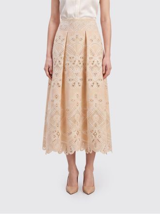Elie Saab Jupe midi &eacute;vas&eacute;e en broderie anglaise &agrave; taille haute et motif ethnique