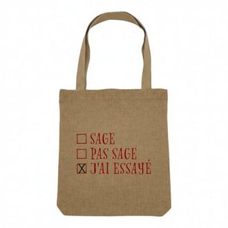 Fabulous Sac Shopping Tote Bag Aspect Lin - Sage Pas sage Jai Essay&eacute; Noel Hiver Cadeau P&egrave;re Noel - Sac de Courses Toile Epaisse 360g Beige Naturel Cabas Port&eacute; 