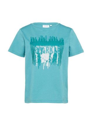 Comma T-Shirt Pailletten Rundhals-Ausschnitt, kurzarm, Regular Fit