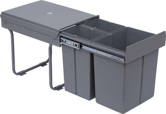 HOMCOM Poubelle de tri coulissante - 3 bacs amovibles avec poignée - 2 x 10L et 1 x 20L - métal PP gris