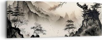 Arttor Panorama Bilder auf Leinwand Asien Japan Sicht Leinwandbild 90x30cm Wandbilder Dekoration Wohnzimmer Schlafzimmer Küche Klein Wanddeko Bild Wand Kunst