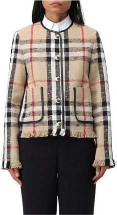 Burberry Femme, Vestes, Beige, Taille: 32 FR Veste en tweed à franges