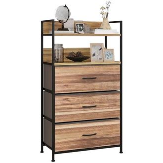 HOMCOM Meuble de Rangement Commode Style Industriel 3 tiroirs en Tissu Amovibles et 2 &eacute;tag&egrave;res - 60 x 29 x 101 cm - Aspect Bois et m&eacute;tal Noir