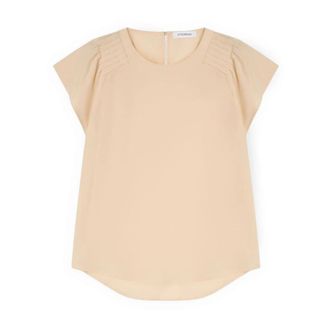 Motivi Femme, Blouses et Chemises, Beige, Taille: 36 FR Blouse en cr&ecirc;pe de Chine avec plis