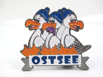 Generic Ostsee Magnet Metall Souvenir Germany 3 lustige Möwen Meer Strand Sonne