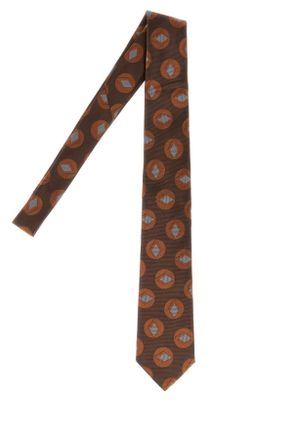 Giorgio Armani Geometric-Jacquard Silk Necktie - Brown