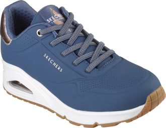 Skechers Slip-On Sneaker SKECHERS UNO SHIMMER AWAY, Damen, Gr. 35, blau (navy, ros&egrave;goldfarben), Lederimitat, kontrastfarbene Details, Schuhe Sneaker, Slipper, 
