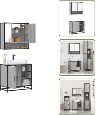 vidaXL 2-tlg. Badm&ouml;bel-Set Grau Sonoma Holzwerkstoff - Badm&ouml;bel Set - Badm&ouml;bel Sets - Badezimmerm&ouml;bel-Set - Badezimmerschrank