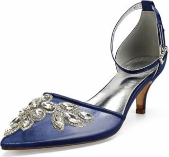 Generic Chaussures De Mariée Mariage Femme Bout Pointu Mariée Talons Dress Fête Chaussure À Talon 6Cm,Dark Blue,37 EU