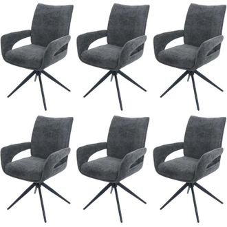 Hhg 6er-Set Esszimmerstuhl HHG-273, K&uuml;chenstuhl, drehbar Auto-Return, Stoff/Textil Chenille (310g/m&sup2;) &Ouml;ko-Tex dunkelgrau