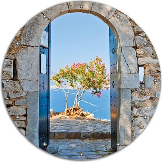 Wallario rundes Outdoor-Poster für Garten oder Balkon Torbogen Toskana, Motivbanner 90 cm Durchmesser