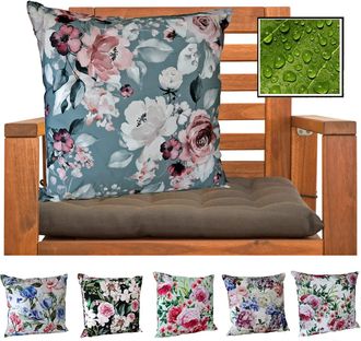 Heimtexland Outdoorkissen Dekokissen Schmutz- und Wasserabweisend Landhaus Garten Outdoor Kissen Blumen Grau Rosa Typ675