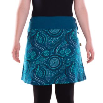 vishes Alternative Bekleidung - Damen Mini-Rock Baumwolle Mandala-Muster A-Linie Bund zum Schn&uuml;ren mit Stickerei t&uuml;rkis 36