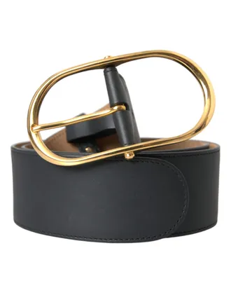 Dolce & Gabbana Mens Black Leather Classic Metal Oval Buckle Belt Calf