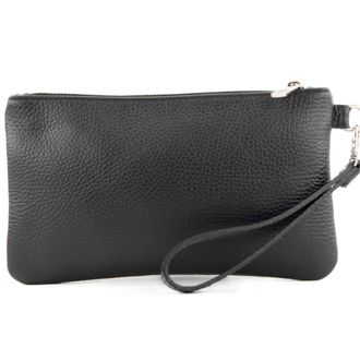 modamoda.de T193 Damen Leder Clutch Handgelenktasche Kosmetiktasche Klein handmade in Italy, Farbe:Schwarz