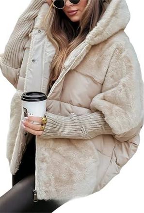 Generic Manteau matelassé surdimensionné à capuche pour femme - Manteau matelassé léger en patchwork - Vêtement dextérieur chaud pour lhiver, abricot, XXL