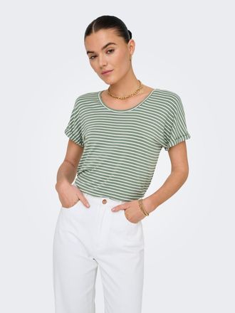 Jacqueline de Yong Kurzarmshirt JDY JDYSISSY S/S O-NECK TOP JRS, Damen, Gr. L, gr&uuml;n (sea spray stripes:cloud dancer), Jersey, Obermaterial: 96% Viskose, 4% Elasthan, ges