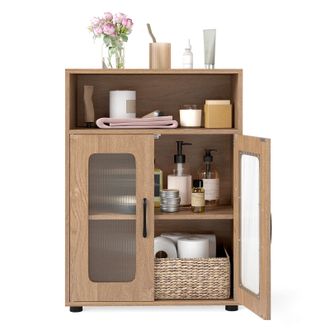 Costway Badezimmerschrank, freistehender Badschrank mit 2 T&uuml;ren & 3-stufig verstellbarem Regal, Aufbewahrungsschrank mit offenem Fach & erh&ouml;hten Beinen, f&uuml;r W