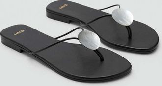 Mango Sandales en cuir d&eacute;tail m&eacute;tallique noir - Femme - 35 - MANGO