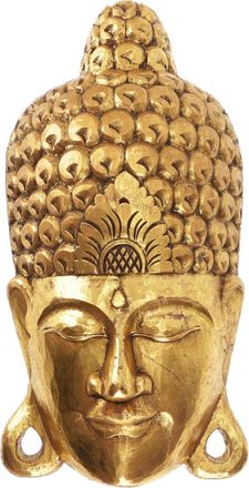 Guru Shop Goldene Buddha Maske, Geschnitzter Wandschmuck, Wanddekoration aus Balsaholz - 50 cm Design 1