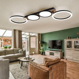 Globo Lighting Plafonnier led aspect bois plafonnier salon noir avec éléments mobiles, métal, 38W 2300lm blanc chaud, LxlxH 108,5x30x11 cm