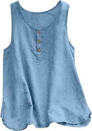 Generic T-shirt élégant pour femme - Col rond - Sans manches - Couleur unie - Grandes tailles - Confortable - Haut basique - Mode, bleu, L